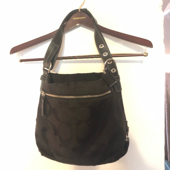 Coach | Bags | Coach Signature Icon Bag Black Leather Nylon Euc | Poshmark